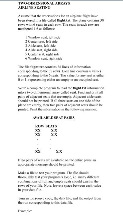 solved two dimensional arrays airline seating assume that