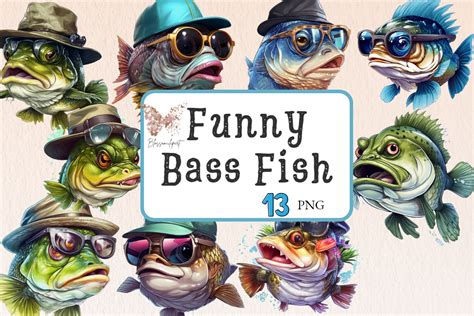 Watercolor Funny Bass Fish Cliparts Graphic By Blossomclipart