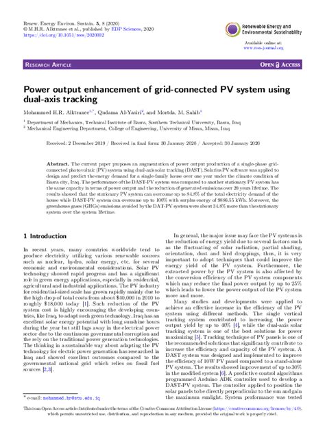 Pdf Power Output Enhancement Of Grid Connected Pv System Using Dual Axis Tracking