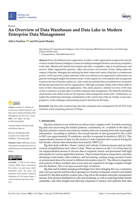 PDF An Overview Of Data Warehouse And Data Lake In Modern Enterprise