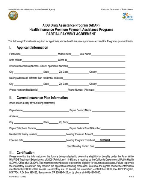 Form Cdph8722 Download Fillable Pdf Or Fill Online Adap Oa Hipp Program Partial Payment