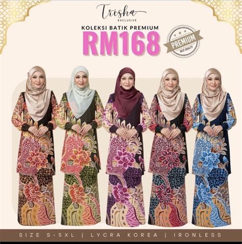 B21b25 Baju Kurung Moden Corak Batik Lycra Anti Kedut Labuh Patuh