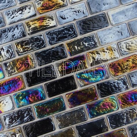 Iridescent Brick Glass Mosaic Tiledaily