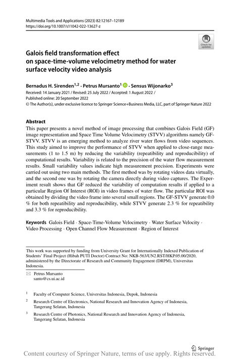 Galois Field Transformation Effect On Space Time Volume Velocimetry Method For Water Surface