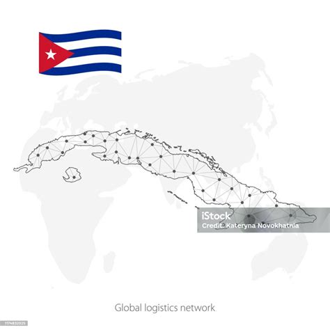 全球物流網絡概念通信網路地圖古巴的世界背景具有多邊形樣式和標誌的節點的古巴地圖向量圖 Eps10向量圖形及更多保險圖片 Istock