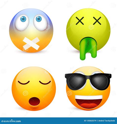 Smiley Sistema Del Emoticon Cara Amarilla Con Emociones Humor