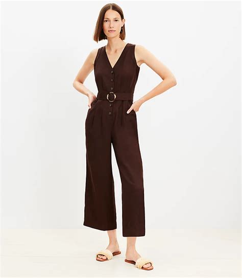 Linen Blend V Neck Jumpsuit