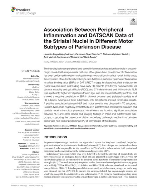 Pdf Association Between Peripheral Inflammation And Datscan Data Of The Striatal Nuclei In