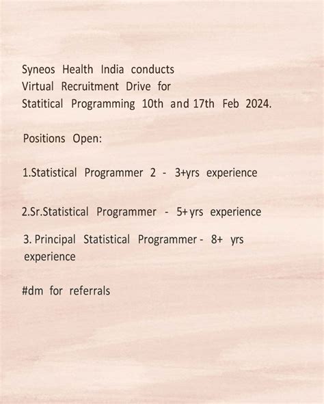 Sadiya Anjum On Linkedin Jobalert Recruitmentdrive Syneoshealthlife Statisticalprogramming