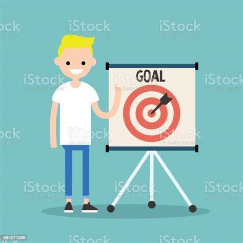 대상 개념적 그림입니다 젊은 문자에 다트 판이 포인팅 평면 편집 가능한 벡터 일러스트 클립 아트 과녁에 대한 스톡 벡터 아트 및