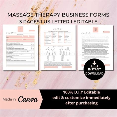 Editable Massage Form Intake With Body Diagram And Consent Form