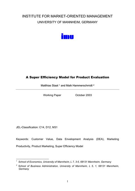 Pdf A Super Efficiency Model For Product Evaluation