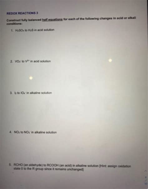 Solved REDOX REACTIONS 3 Construct Fully Balanced Half Chegg
