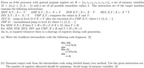 Solved Given An 8 Bit Processor With General Purpose
