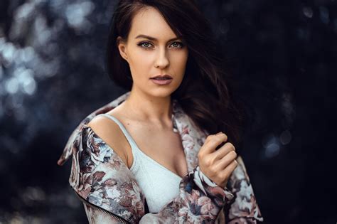 Wallpaper Blue Eyes Bokeh Brunette Looking At Viewer Open Mouth