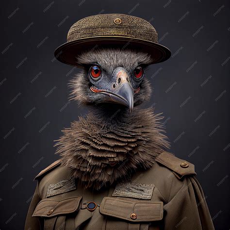 Premium Ai Image Realistic Lifelike Emu In Army Military Navy Outfits