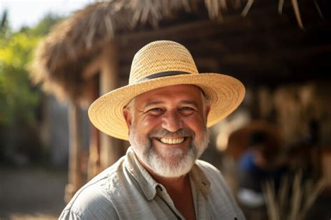 Premium Ai Image Smiling Man Wearing A Straw Hat