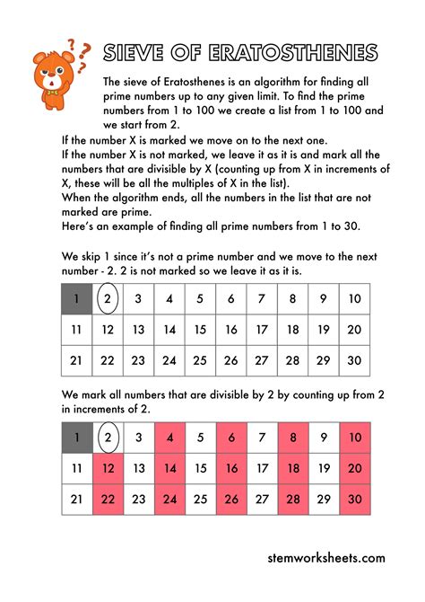 Free Prime Numbers Algorithm Sieve Of Eratosthenes Stemworksheets