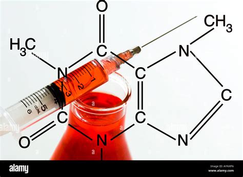 Erlenmeyer Flask And Hypodermic Needle With Chemical Symbol Background