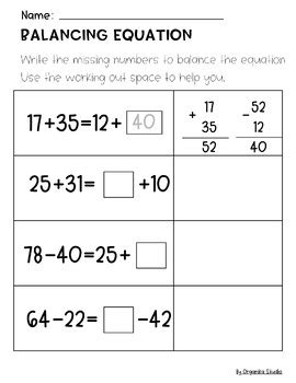 Balancing Equations Addition And Subtraction Worksheet 2 Nd TPT
