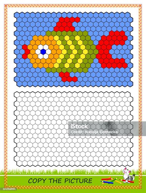 어린이를 위한 교육 페이지 그림을 복사합니다 어린이 학교 교과서를 위한 인쇄 가능한 워크시트 예를 들어 물고기를 그리고 칠하십시오 색칠 및 계산 기술 개발 아기 색칠 공부