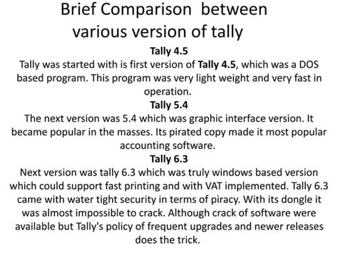 Comparison Between Various Version Of Tally Pptx
