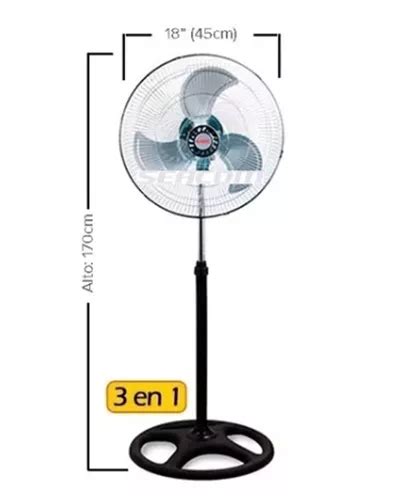 Ventilador De Pie Pared Turbo 3 En 1 Eiffel 18 Pulgadas 90w De Potencia