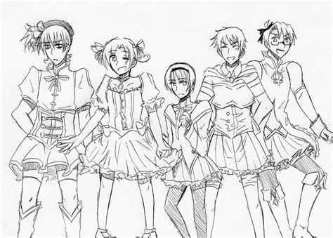 Anime Girls Group Coloring Page Coloring Home Afvere