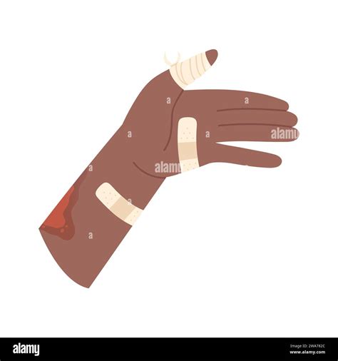 Injured Hand With Plasters First Medical Aid For Body Injury Cartoon
