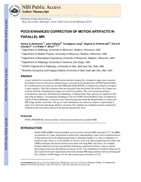 Pdf Pocs Enhanced Correction Of Motion Artifacts In Parallel Mri