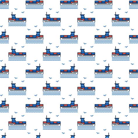 Premium Vector Cargo Ship With Containers Vector Delivery Colored Seamless Pattern