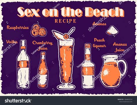 Sex On Beach Cocktail Recipe Retro Stock Vector Royalty Free 1384835216