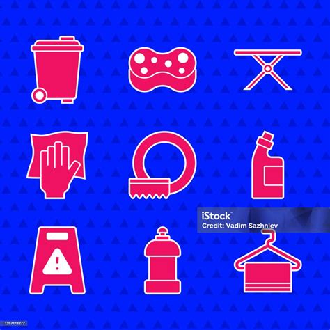 세탁설 청소제 용 병 옷걸이에 수건 젖은 바닥 청소 서비스 다림질 보드 및 쓰레기 가시 표시 할 수 있습니다 벡터 가사 집안일에