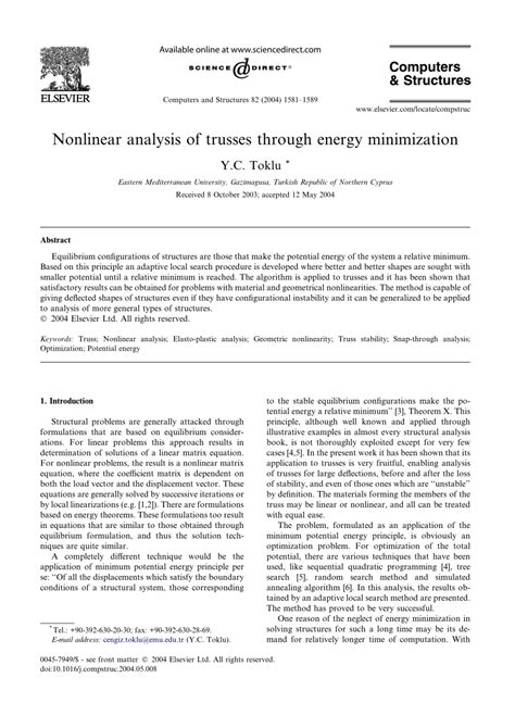 Pdf Nonlinear Analysis Of Trusses Through Energy Minimization