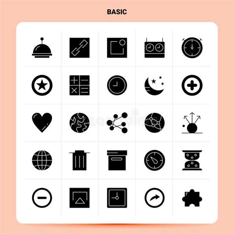 Solid 25 Basic Icon Set Vector Glyph Style Design Black Icons Set Stock Vector Illustration