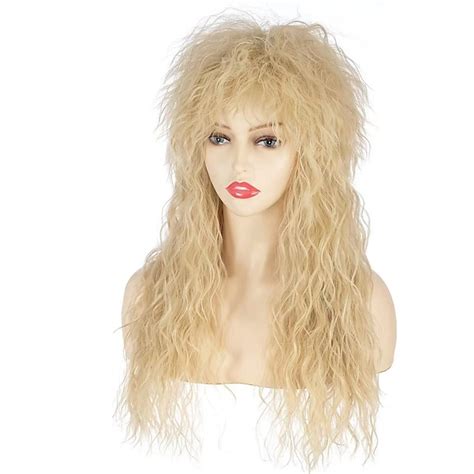 Blonde Long Curly Wig 70s 80s Mullet Wig Punk Heavy Metal Rock Cosplay