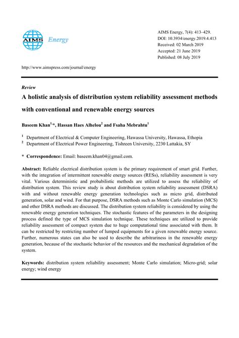 Pdf A Holistic Analysis Of Distribution System Reliability Assessment Methods With