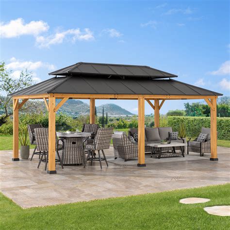 Sunjoy 12 X 20 Ft Wood Gazebo Outdoor Patio Aluminum Hardtop Gazebo