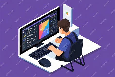 Flat 3d Isometric Software Developer Or Programmer Coding On Pc