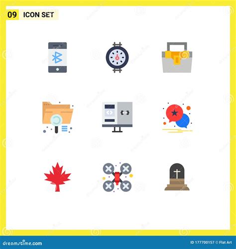 Flat Color Pack Of 9 Universal Symbols Of File Document Bag Data Toolkit Stock Vector