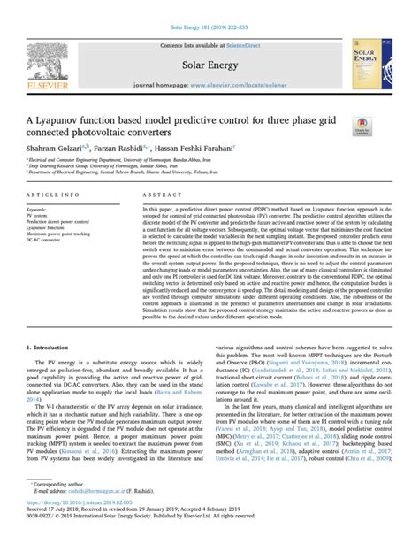 A Lyapunov Function Based Model Predictive Control For Three Phase Grid