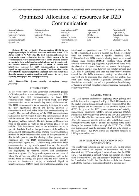 Pdf Optimized Allocation Of Resources For D D Communication