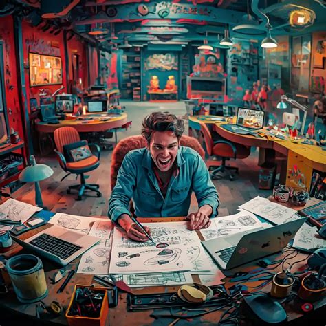 Creative Game Designer In Colorful Gaming Company Office Ai Image
