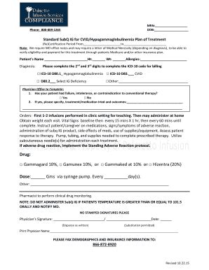 Fillable Online Mrn Dob Phone Standard Subq Ig For Cvid