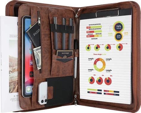 Procase Zipped Leather Portfolio Binder A4 Professional Document