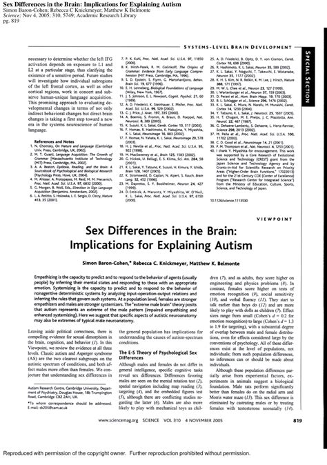 Pdf Baron Cohen S Knickmeyer Rc Belmonte Mk Sex Differences In The