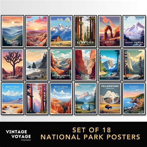 Set Of 18 National Park Posters National Park Wall Art Set Usa