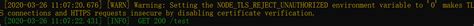 Warning Setting The NODE TLS REJECT UNAUTHORIZED Environment Variable To Makes TLS