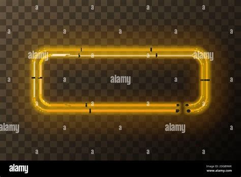 Yellow Neon Rectangle Frame Template On Transparent Background Stock