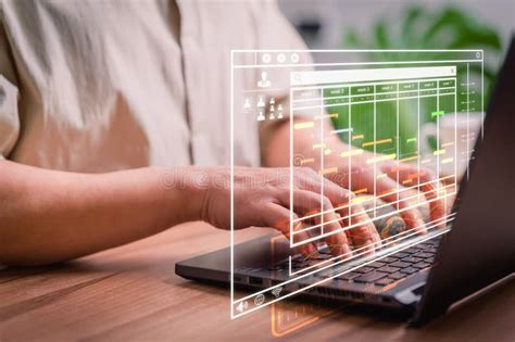 man working data analytics with computer in business management system to make report with kpi
